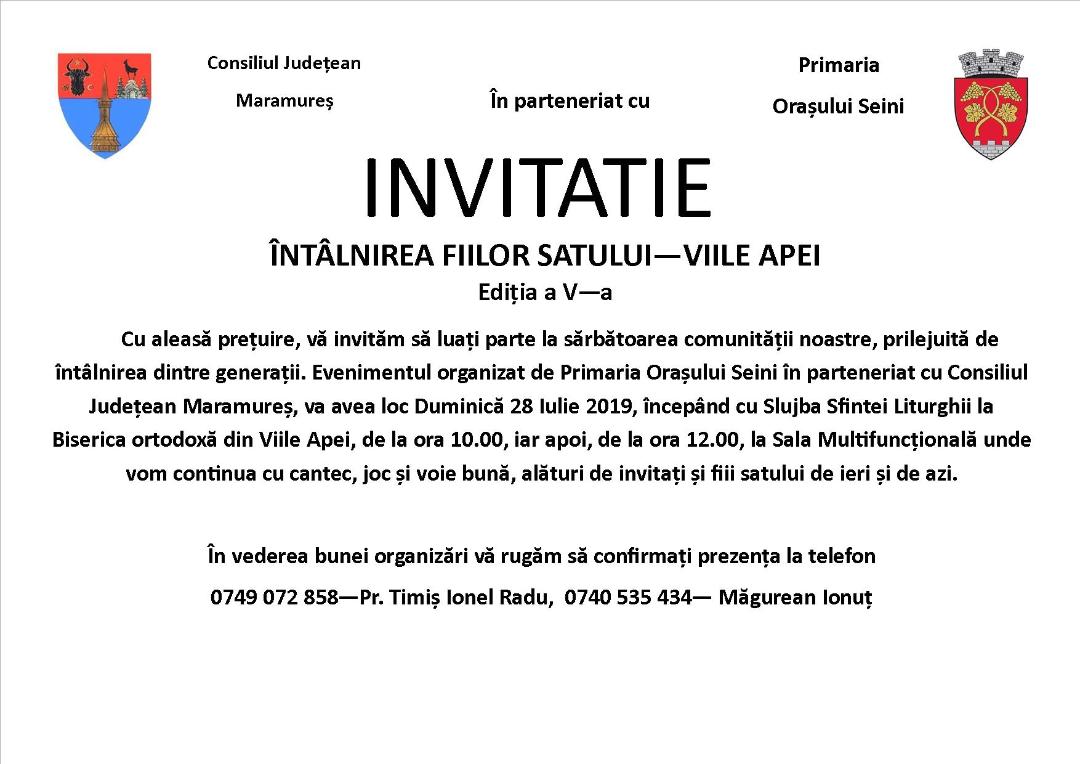 INVITATIE VIILE APEI - Orașul Seini, județul Maramureș